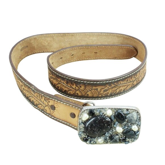 Unbranded | Accessories | Gemstone Belt Buckle Tooled Leather Western ...